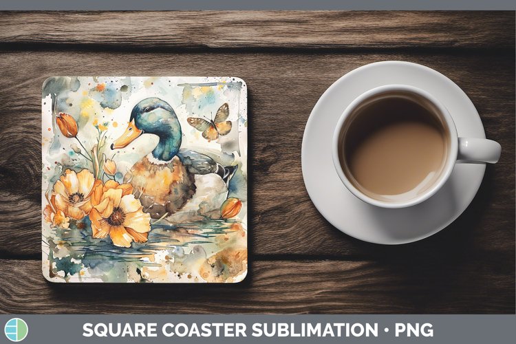 Watercolor Duck Square Coaster Sublimation Coaster Designs