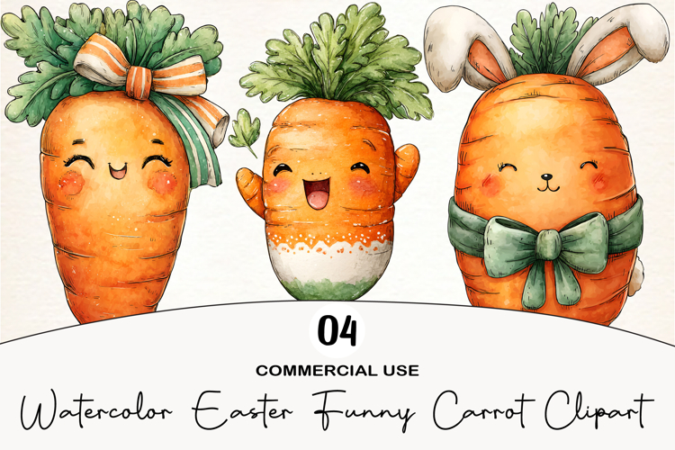 Watercolor Easter Funny Carrot Clipart