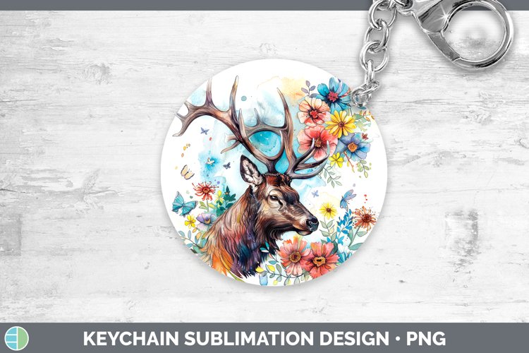 Watercolor Elk Keychain Sublimation Keyring Designs