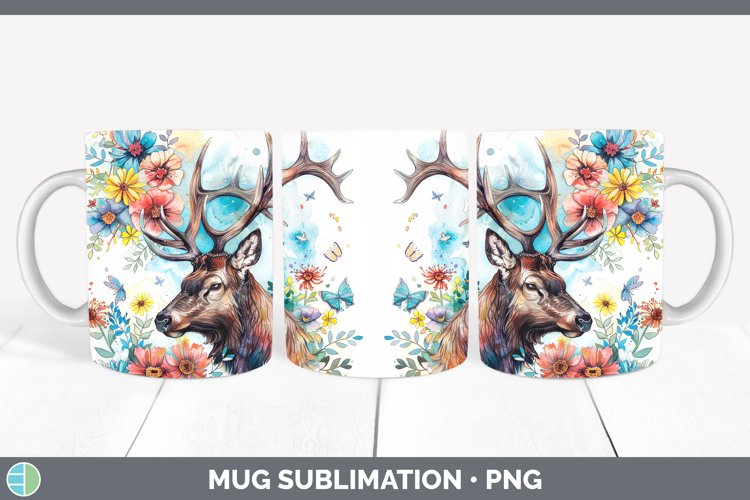 Watercolor Elk Mug Wrap Sublimation Coffee Cup Designs