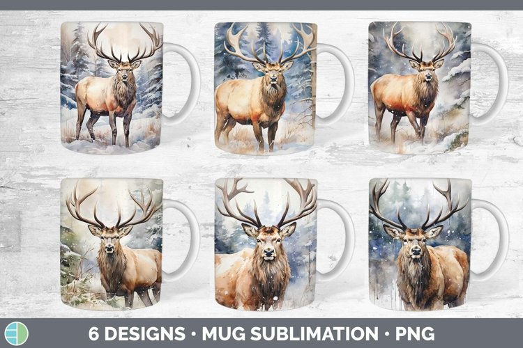 Watercolor Elk Mug Wrap | Bundle Coffee Cup Designs