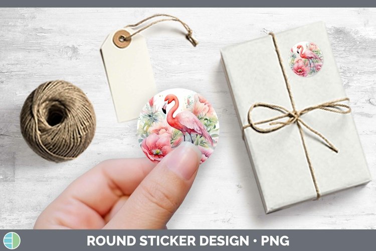 Watercolor Flamingo Stickers | Round Labels Designs