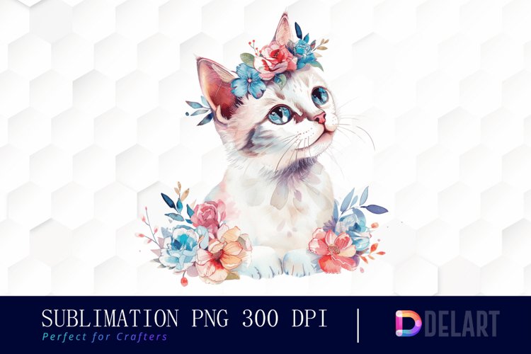 Floral Cat Watercolor Clipart