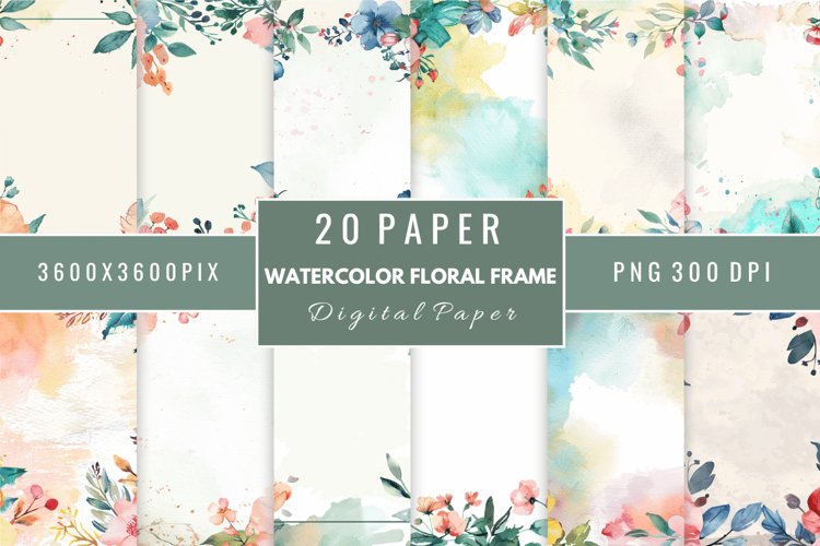 Watercolor Floral Frame Digital Paper Bundle