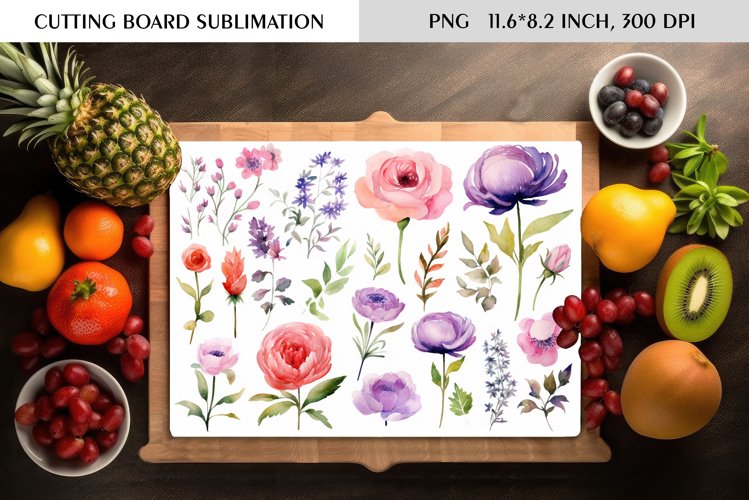 Summer Watercolor Flowers Design|Cutting Board (3577677)