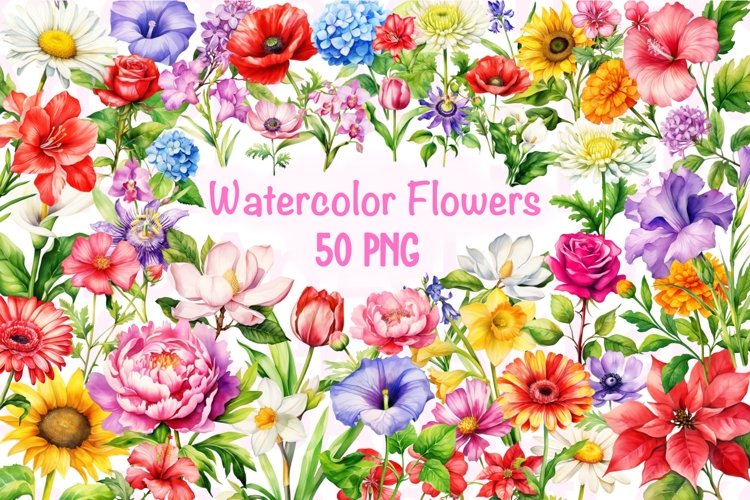 Spring Flowers Watercolor Clipart, Floral (3331594)