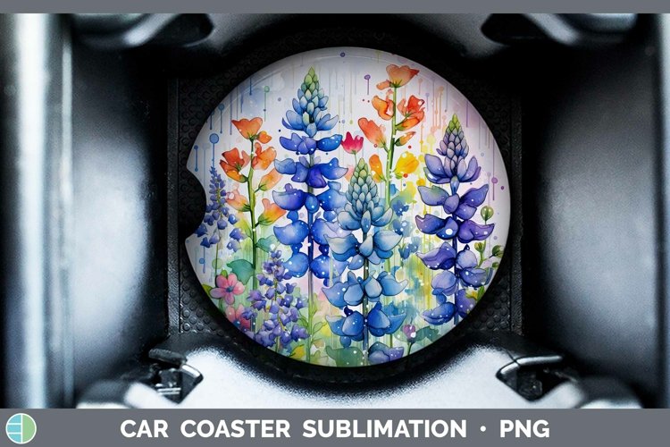 Watercolor Flowers Bluebonnet Car Coaster Sublimation Coaste