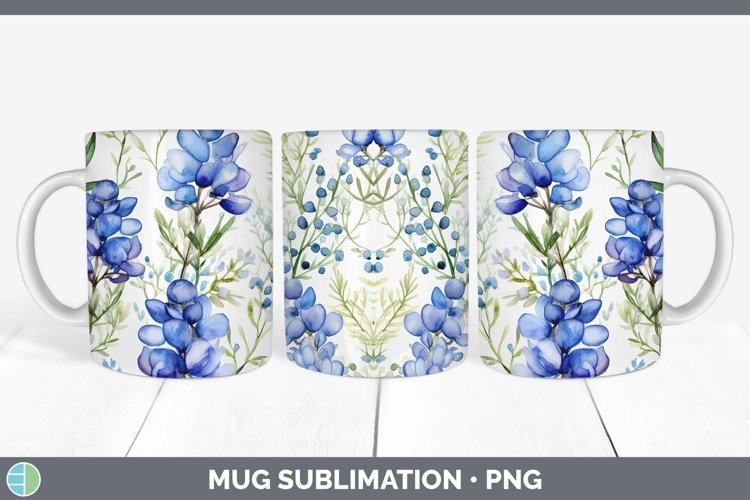 Watercolor Flowers Bluebonnet Mug Wrap Sublimation Coffee Cu