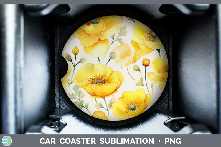 Watercolor Flowers Buttercup Car Coaster Sublimation Coaster