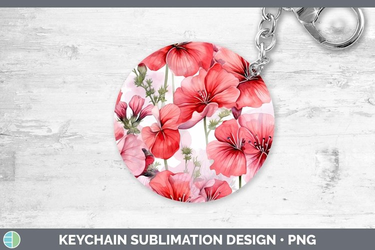 Watercolor Flowers Geranium Keychain Sublimation Keyring Des