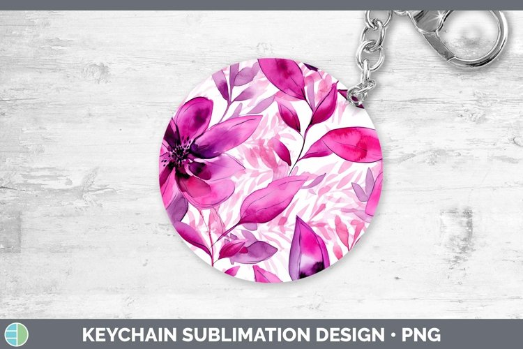 Watercolor Flowers Pink Keychain Sublimation Keyring Designs