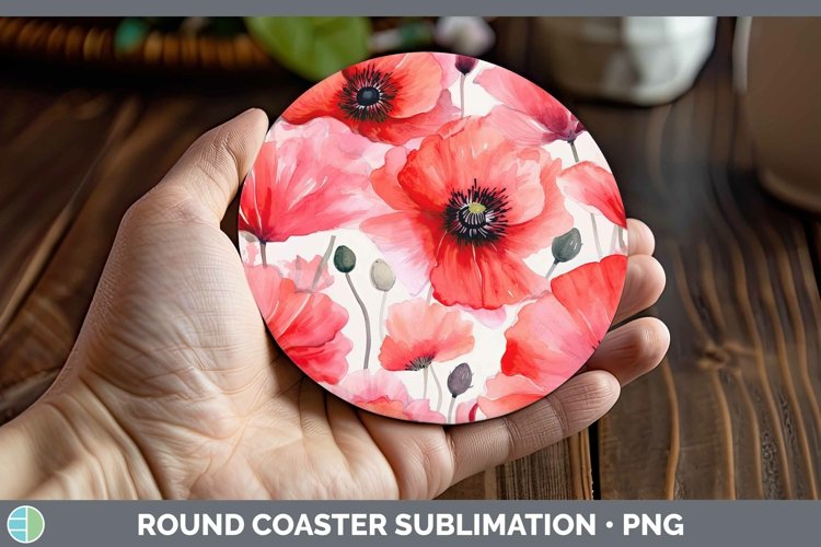 Watercolor Flowers Poppy Round Coaster Sublimation Coaster D