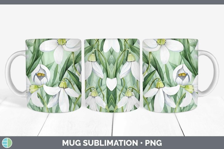 Watercolor Flowers Snowdrop Mug Wrap Sublimation Coffee Cup