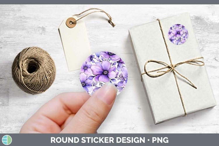 Watercolor Flowers Violet Stickers | Round Labels Designs