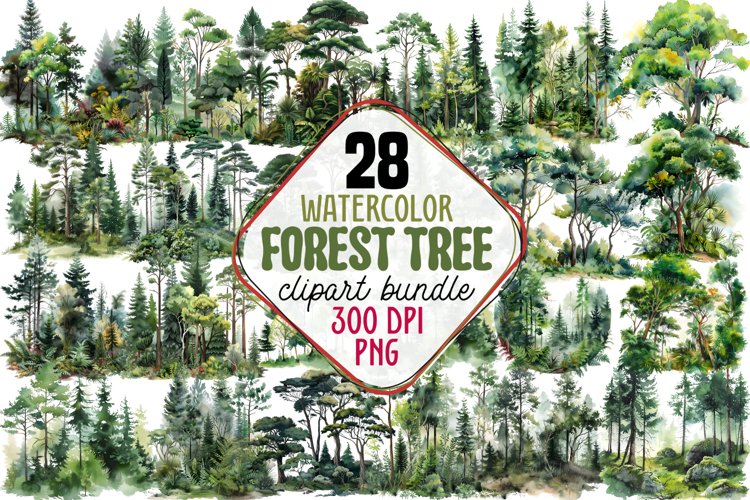 Watercolor Forest Tree Clipart Bundle