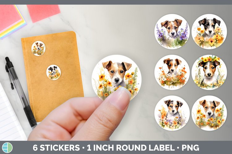 Watercolor Fox Terrier Dog Stickers | Round Labels Designs B