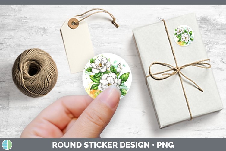 Watercolor Gardenia Stickers | Round Labels Designs