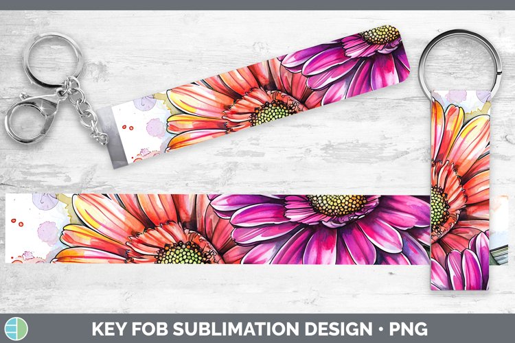 Watercolor Gerbera Daisy Key Fob Sublimation Wristlet Design