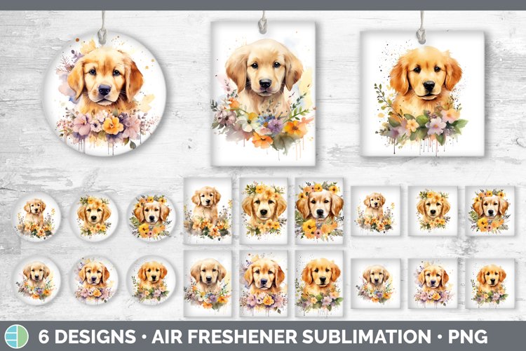 Watercolor Golden Retriever Dog Air Freshener | Sublimation
