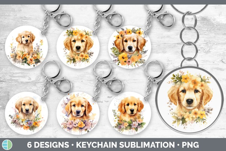 Watercolor Golden Retriever Dog Keychain | Sublimation Keyri