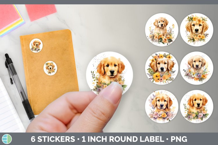 Watercolor Golden Retriever Dog Stickers | Round Labels Desi