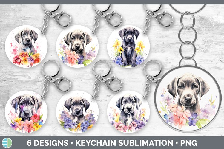 Watercolor Great Dane Dog Keychain | Sublimation Keyring Des