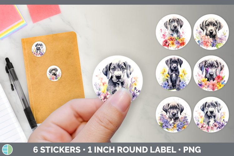 Watercolor Great Dane Dog Stickers | Round Labels Designs Bu