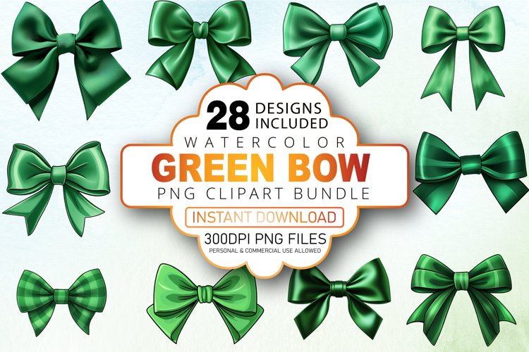 Watercolor Green Bow Clipart Bundle
