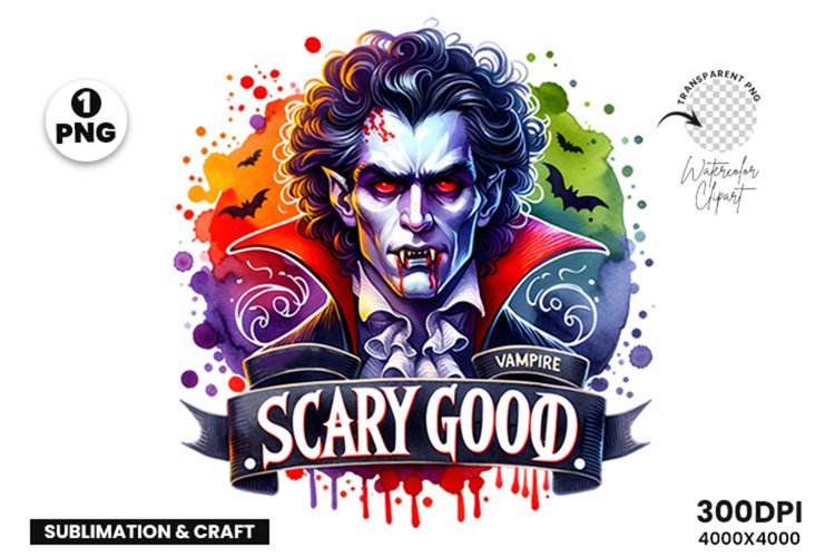 Watercolor Halloween Spooky Dracula Sublimation Clipart PNG