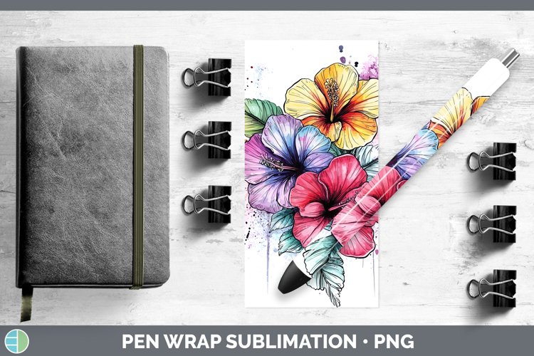 Watercolor Hibiscus Pen Wrap Sublimation Pen Designs