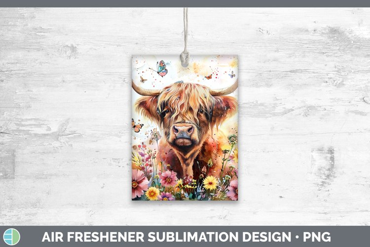 Watercolor Highland Cow Air Freshener Sublimation Car Freshe