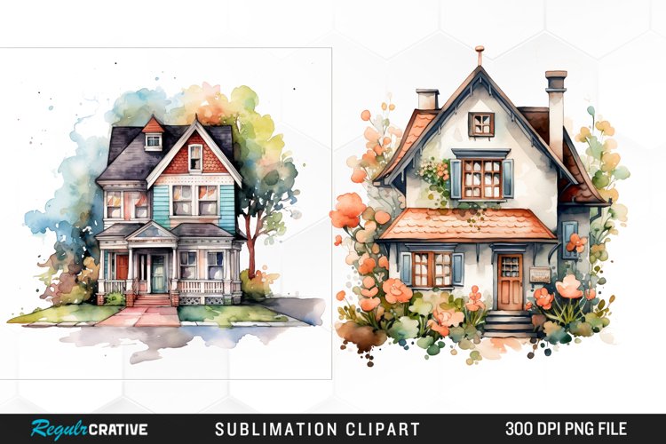 Watercolor House Artwork Clipart