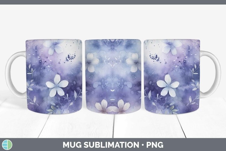 Watercolor Indigo Mug Wrap Sublimation Coffee Cup Designs