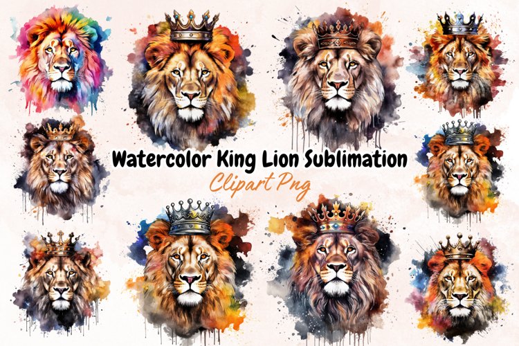 Watercolor King Lion Sublimation Clipart Bundle