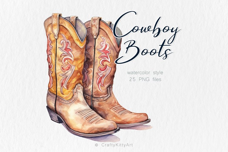 Cowboy Boots Watercolor PNG clipart Western Wild West bundle