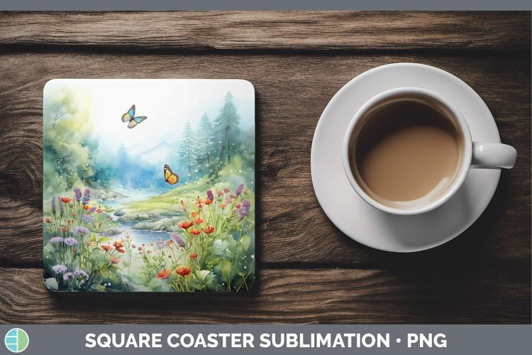 Watercolor Landscape Square Coaster Sublimation Coaster Desi