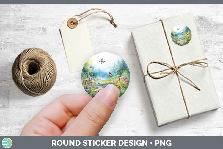 Watercolor Landscape Stickers | Round Labels Designs