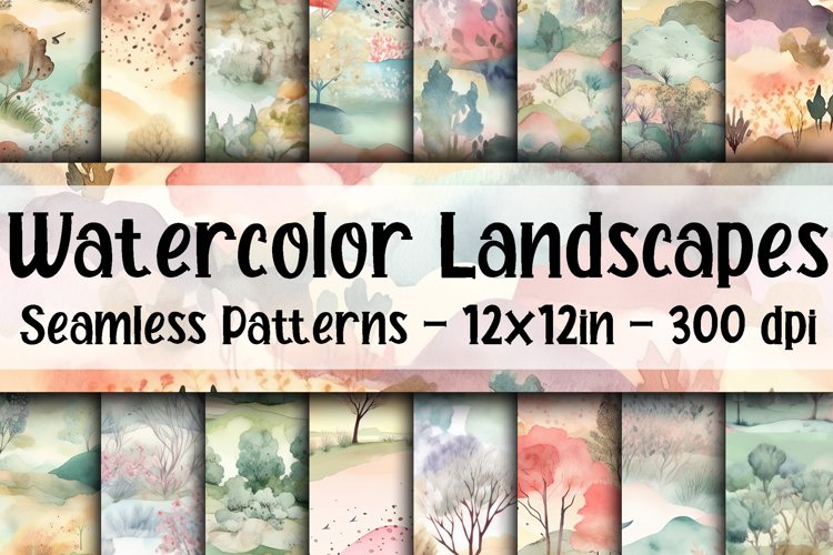 Seamless Watercolor Landscapes Digital Paper