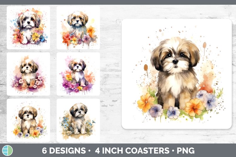 Watercolor Lhasa Apso Dog Square Coaster | Sublimation Coast
