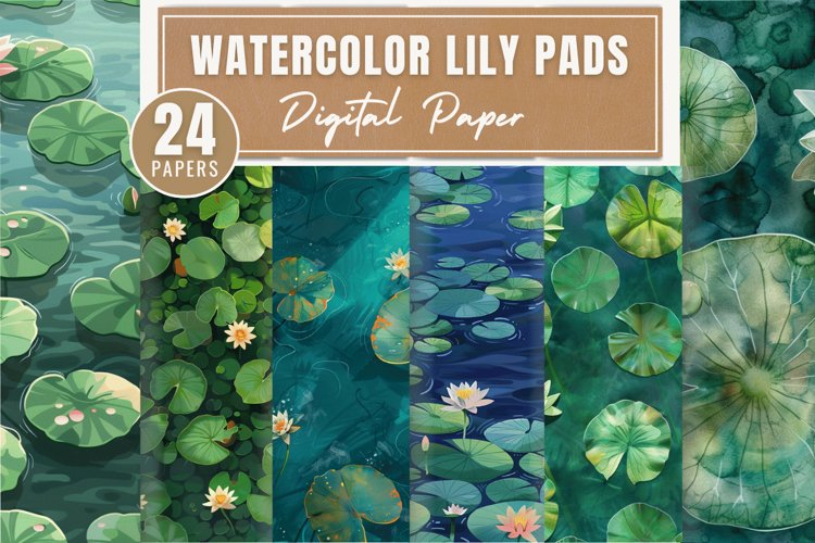 Watercolor Lily Pads Digital Paper Bundle
