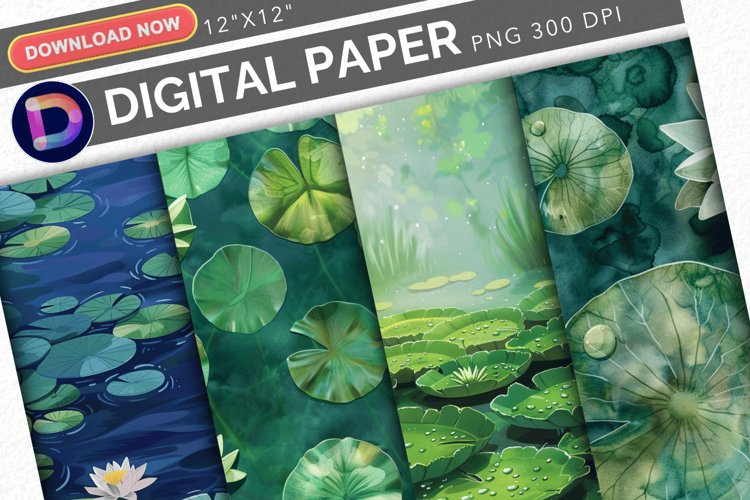 Watercolor Lily Pads Digital Paper