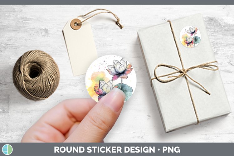 Watercolor Lotus Stickers | Round Labels Designs