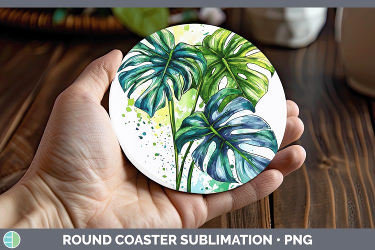 Watercolor Monstera Round Coaster Sublimation Coaster Design
