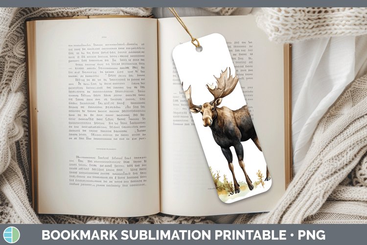 Watercolor Moose Bookmark Sublimation Printable Designs