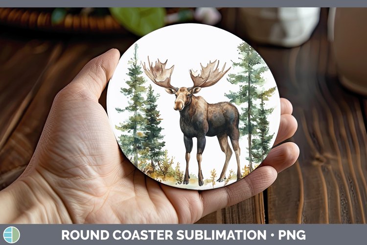 Watercolor Moose Round Coaster Sublimation Coaster Designs