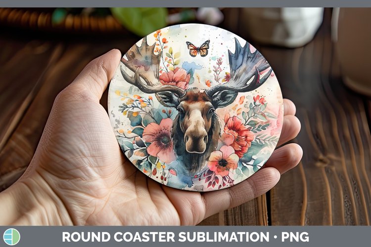 Watercolor Moose Round Coaster Sublimation Coaster Designs
