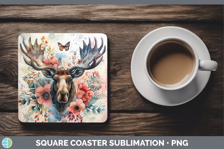Watercolor Moose Square Coaster Sublimation Coaster Designs