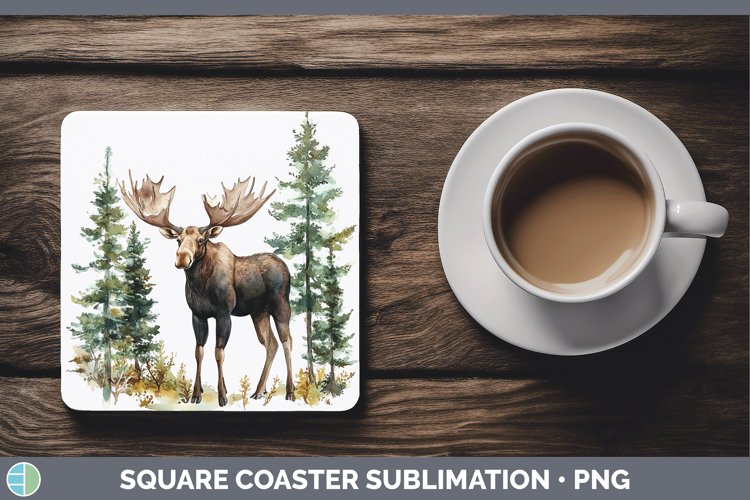 Watercolor Moose Square Coaster Sublimation Coaster Designs