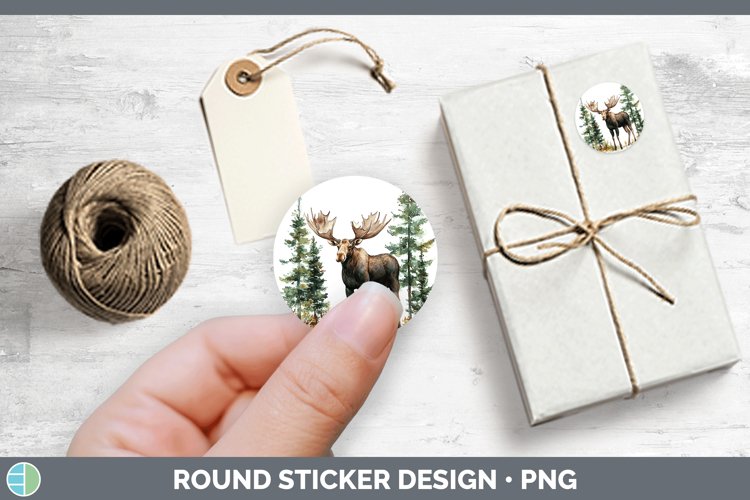 Watercolor Moose Stickers | Round Labels Designs