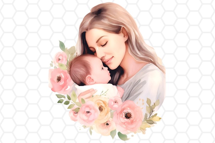 Watercolor Mothers day Clipart, Sublimation PNG (3135467)
